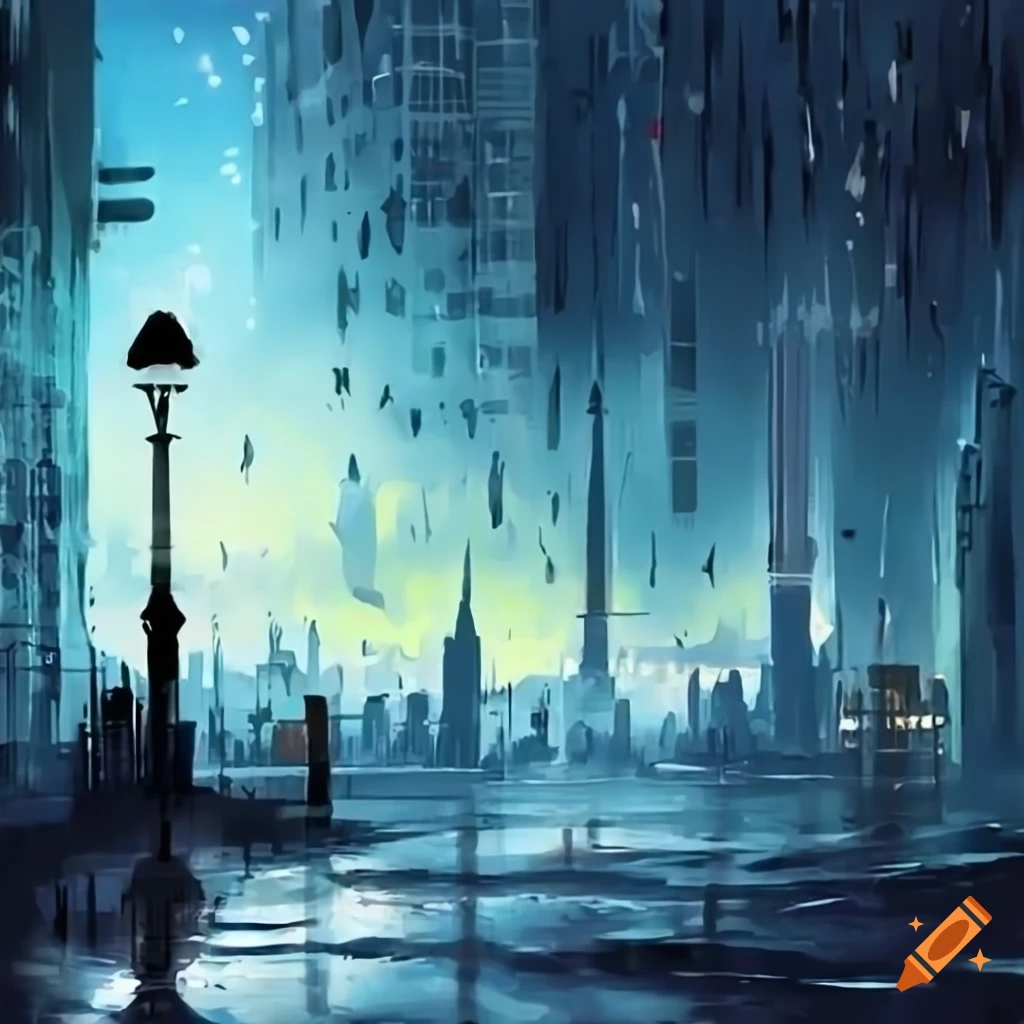 Rainy cityscape background on Craiyon