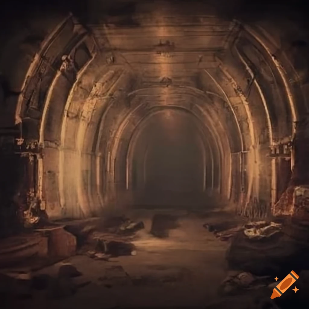 Dark gothic industrial complex with armored train in a vast desert ...