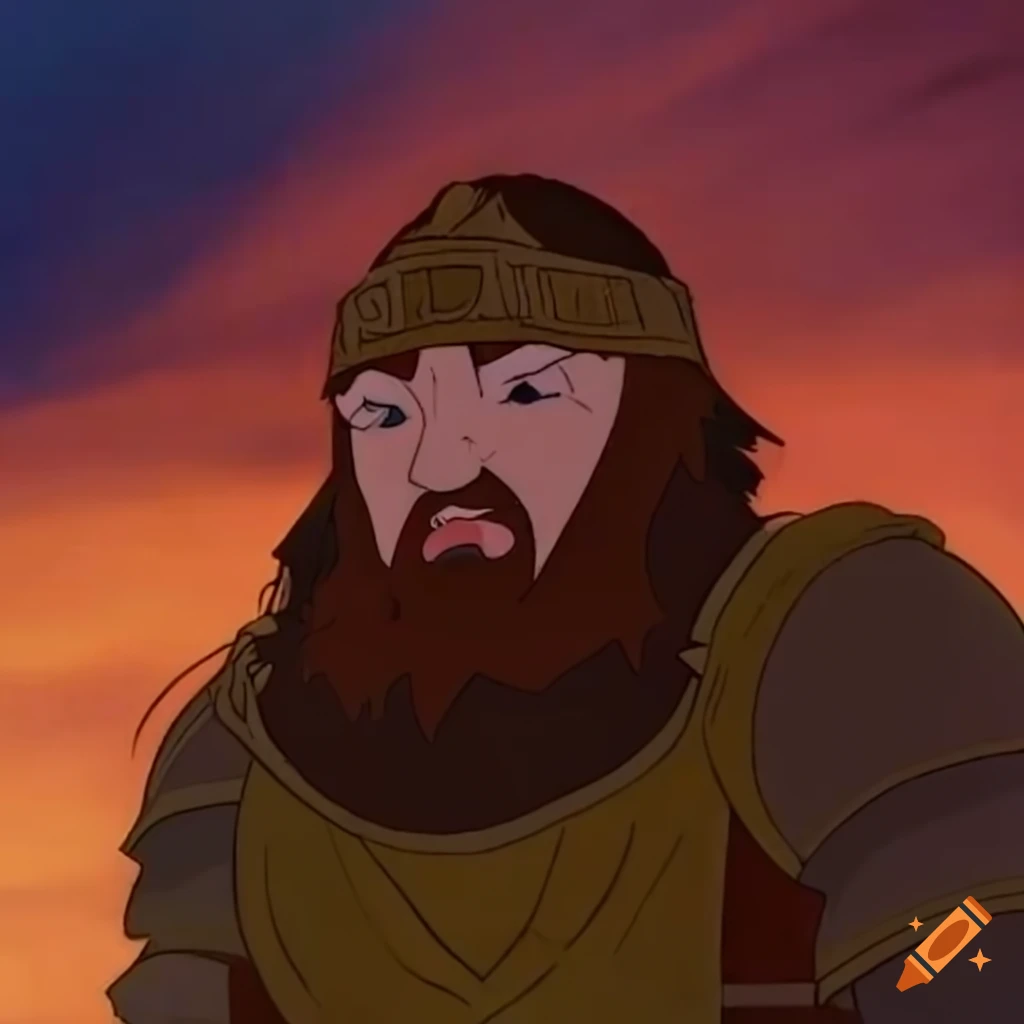 Disney-style dwarf warrior in plate armor and viking helmet on a ...