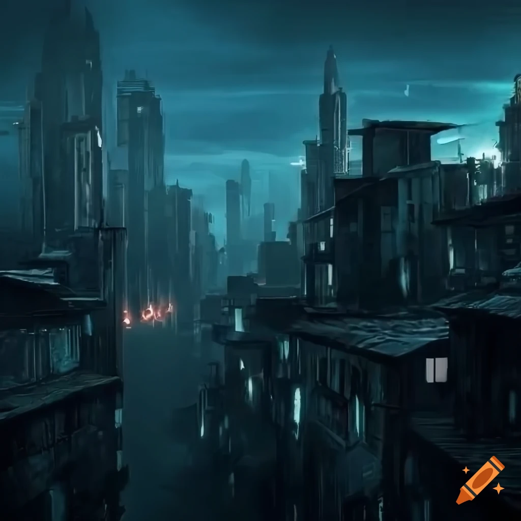 City slums in a cyberpunk sci-fi landscape on Craiyon