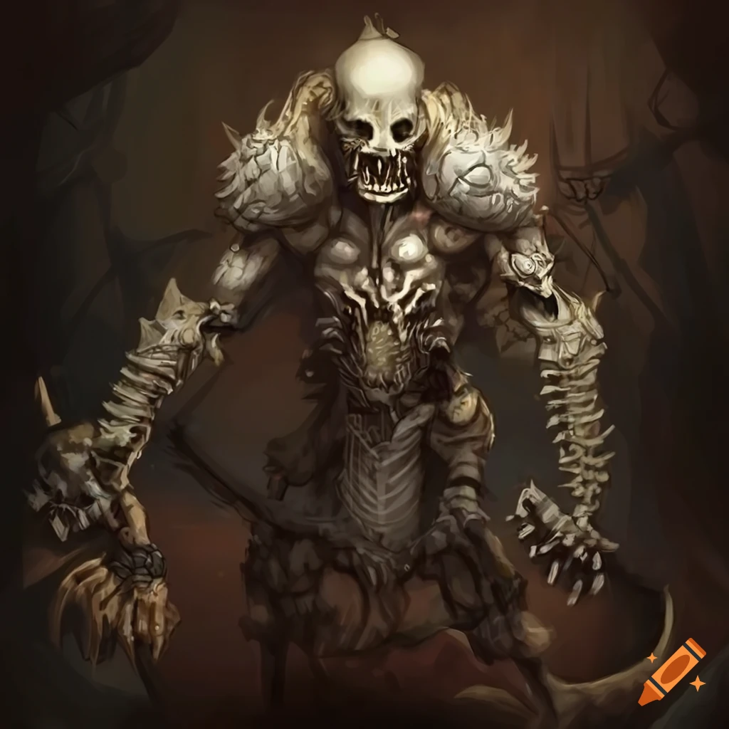 Detailed Monster Skeleton warrior in fantasy art style on Craiyon