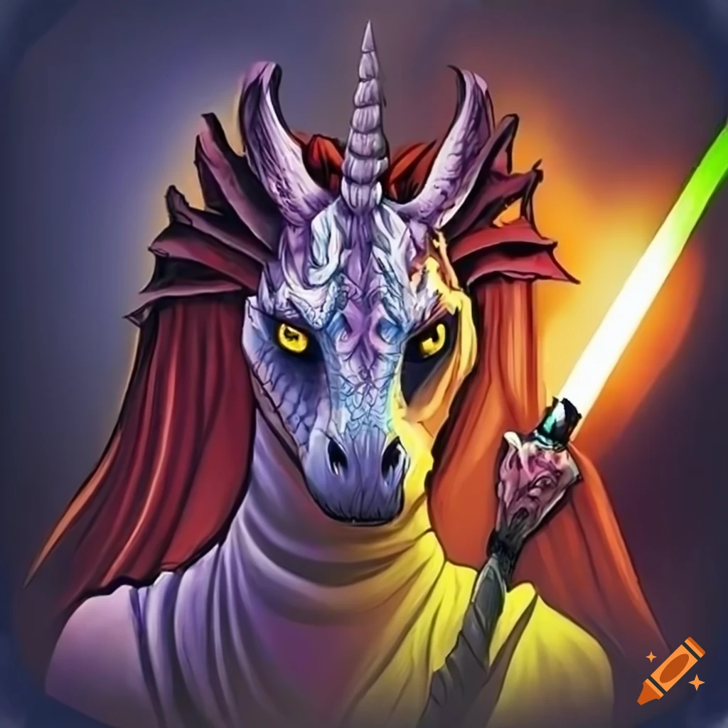 Dragon-unicorn jedi character on Craiyon