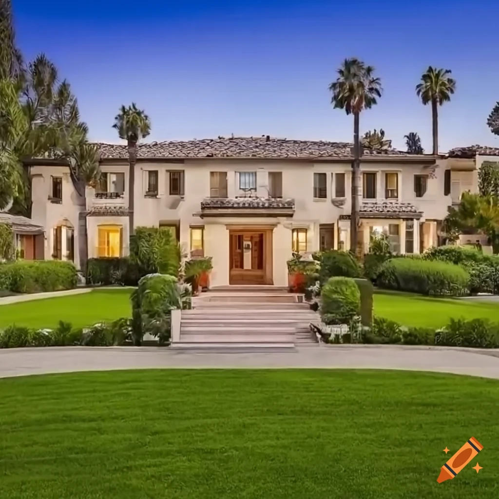 Luxurious california mansion in an upper-class neighborhood surrounded ...