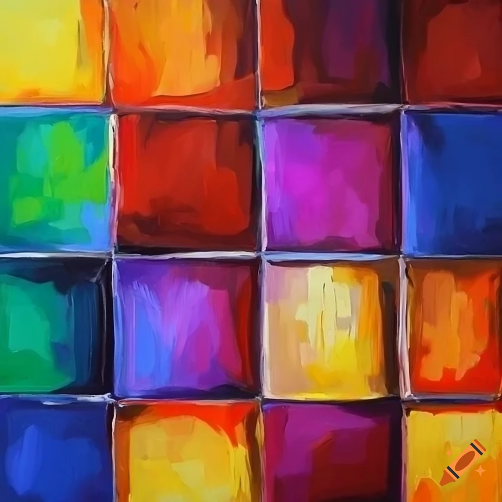 Colorful squares in a detailed oil painting on Craiyon
