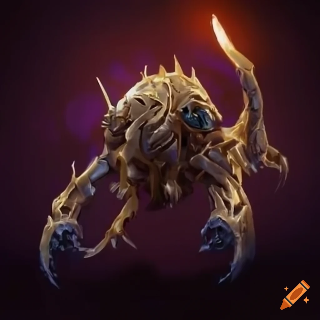 Zerg and protoss hybrid scorpion creature on Craiyon