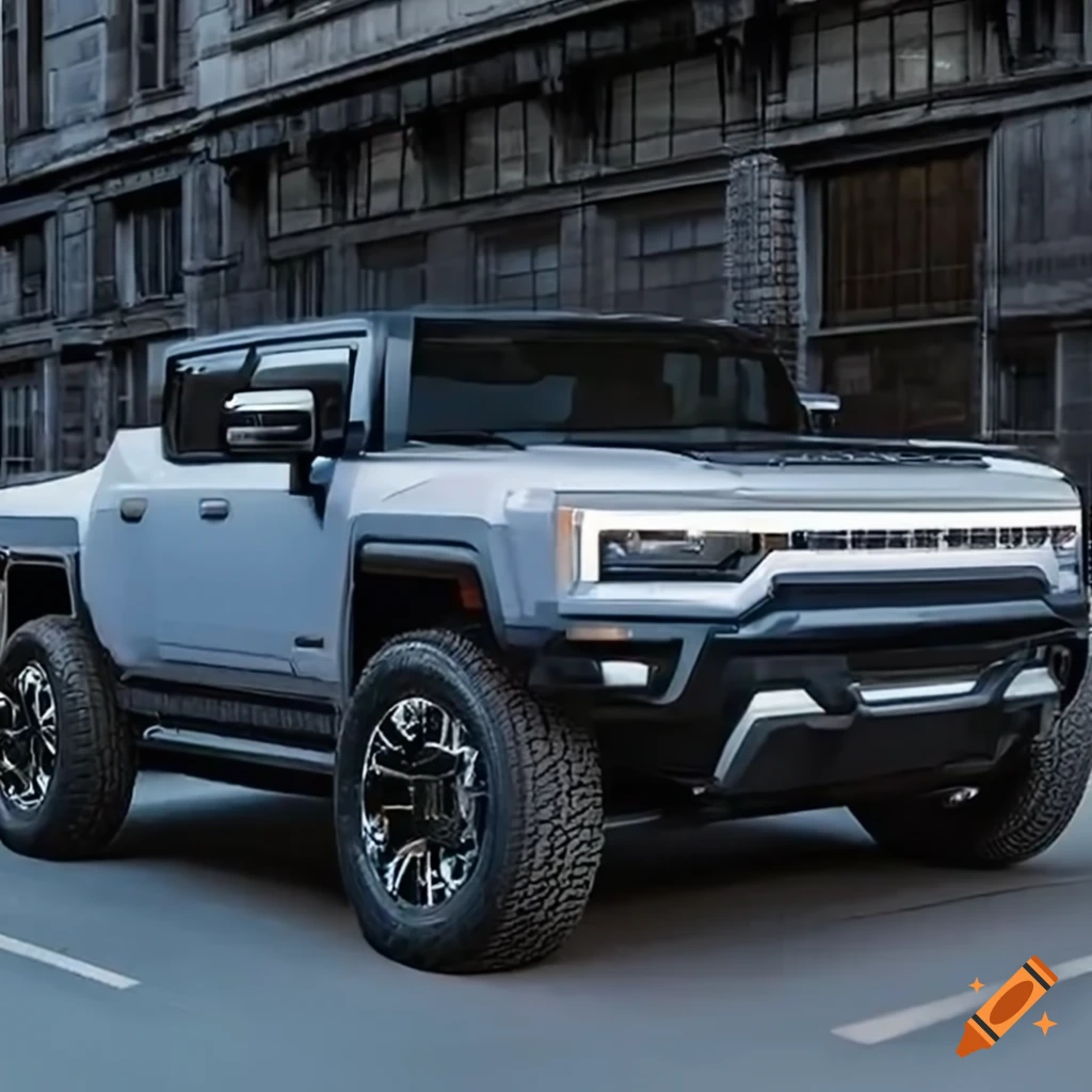 GMC Hummer EV painted realistically in a city setting on Craiyon