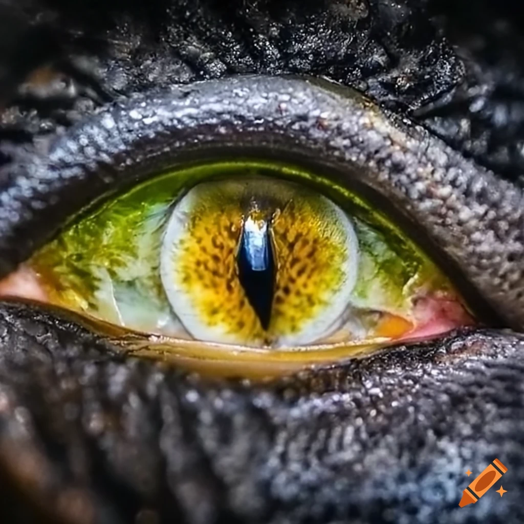 Extreme macro of a colorful dragon eye with high details on Craiyon