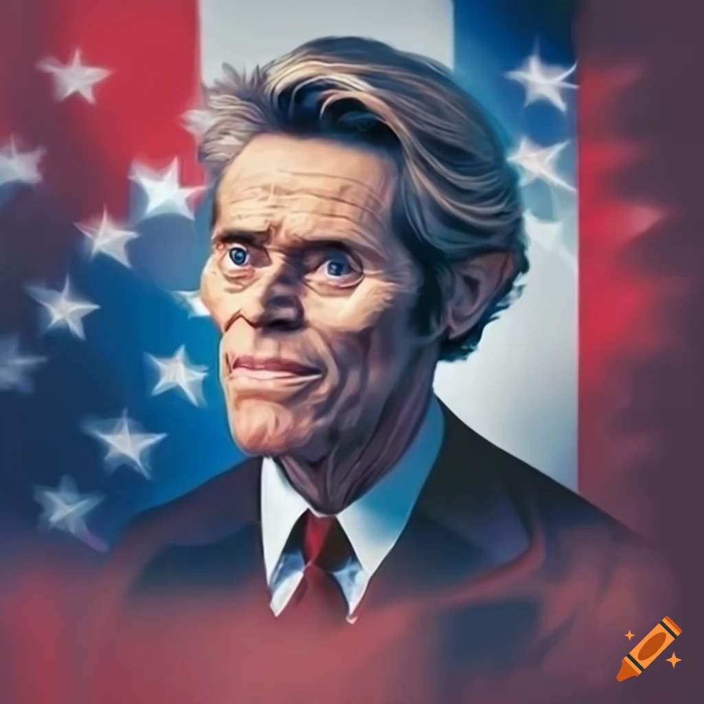 Presidential portrait of willem dafoe with american flag background on ...