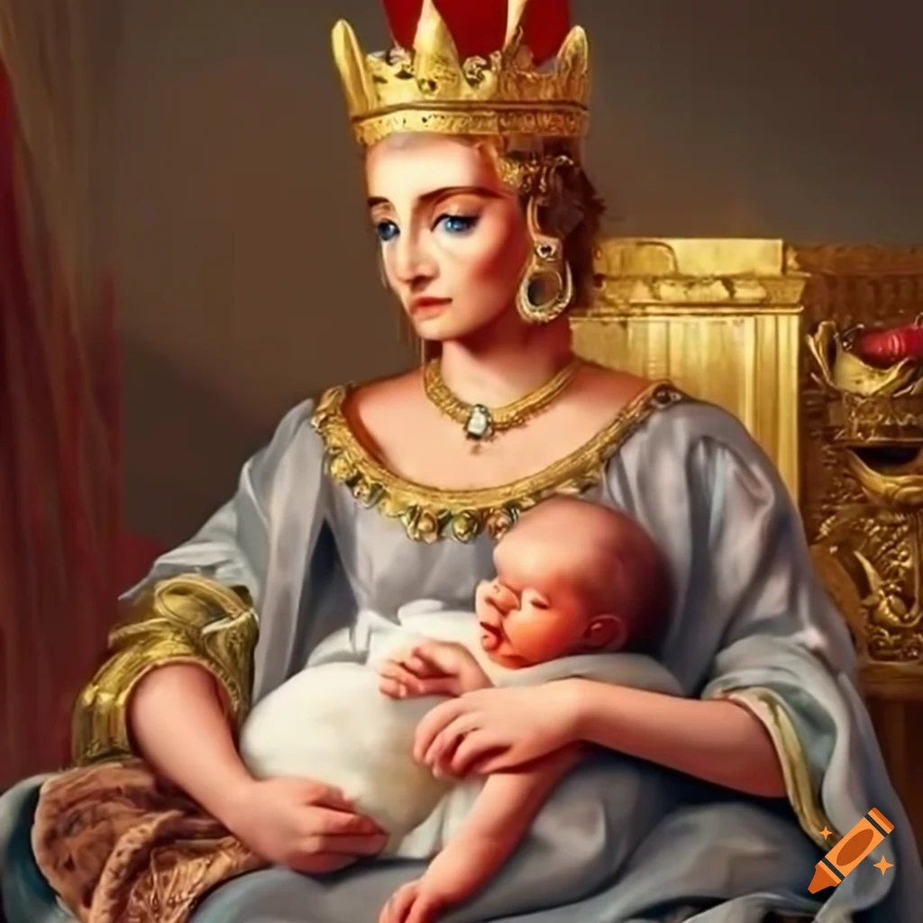 Roman king and queen celebrating with a newborn baby on Craiyon