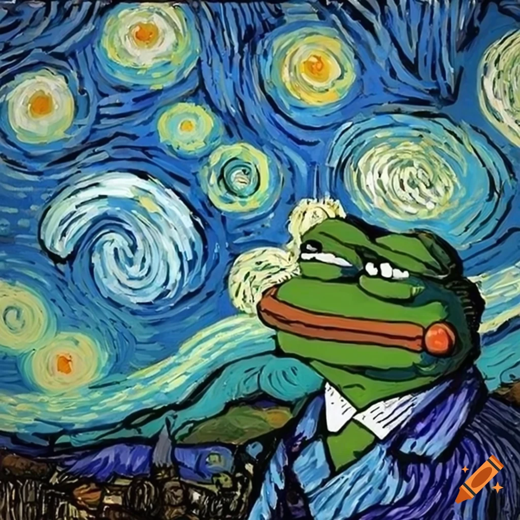 Artistic rendition of pepe the frog in the style of van gogh's starry ...