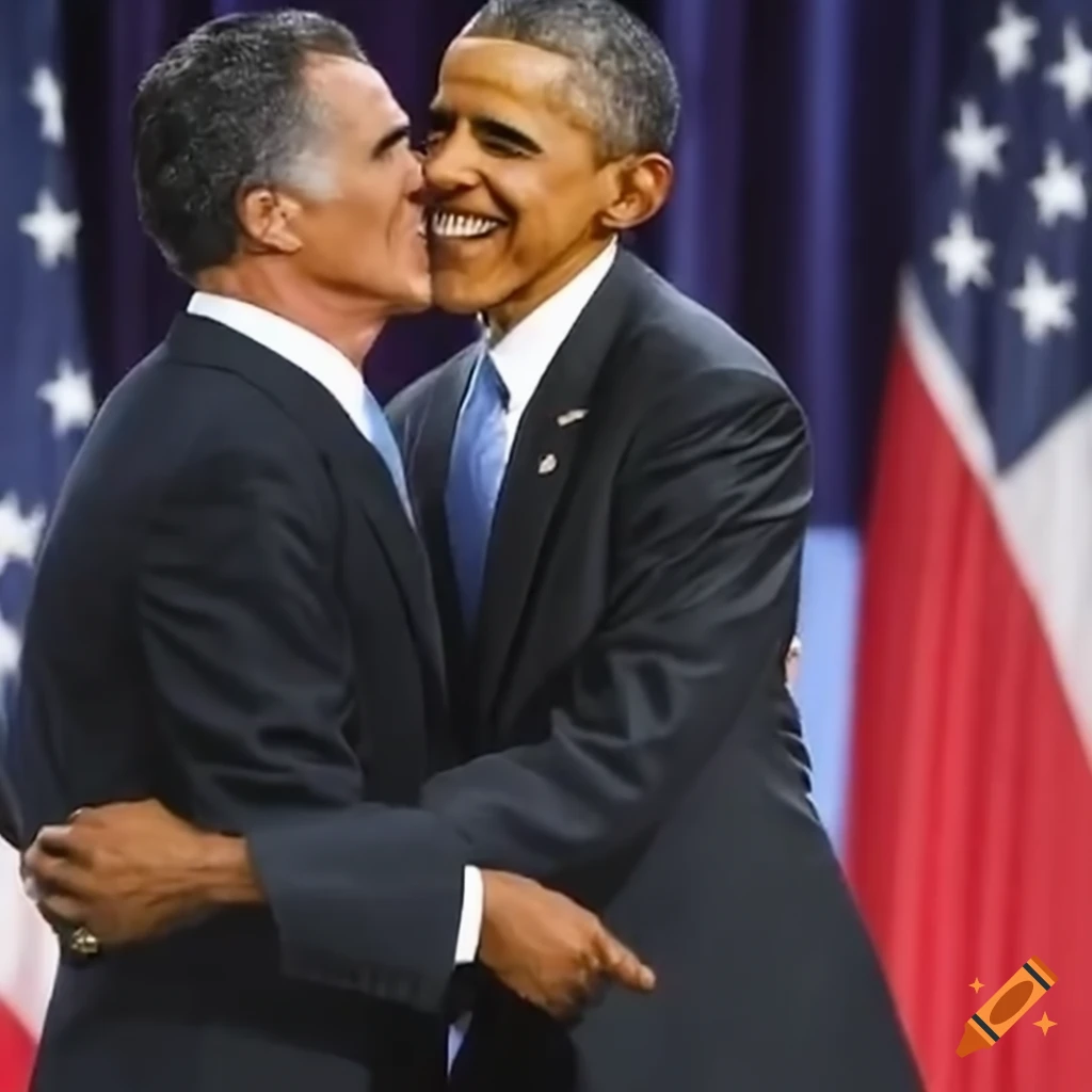 Barack obama hugging mitt romney with affection on Craiyon