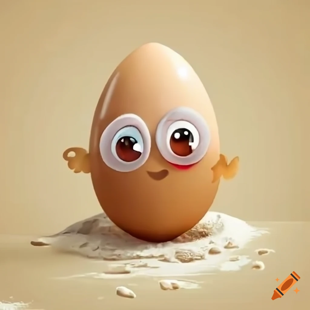 Cartoon egg rolling in flour for baking on Craiyon