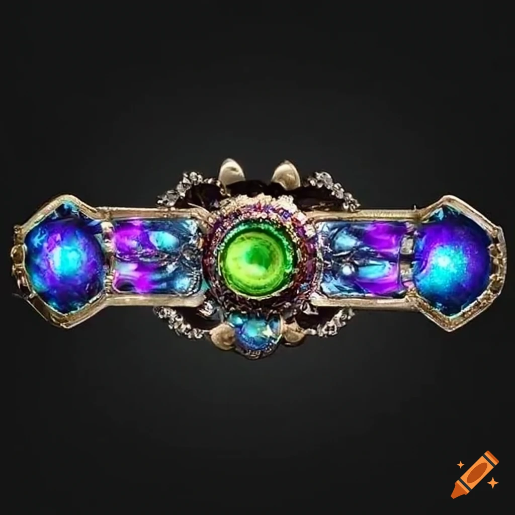 Adorned magic shiny war belt from the front view on Craiyon