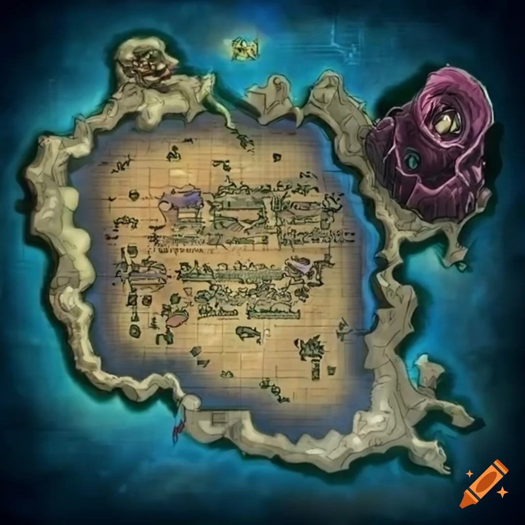 Detailed treasure map in Yugioh art style on Craiyon