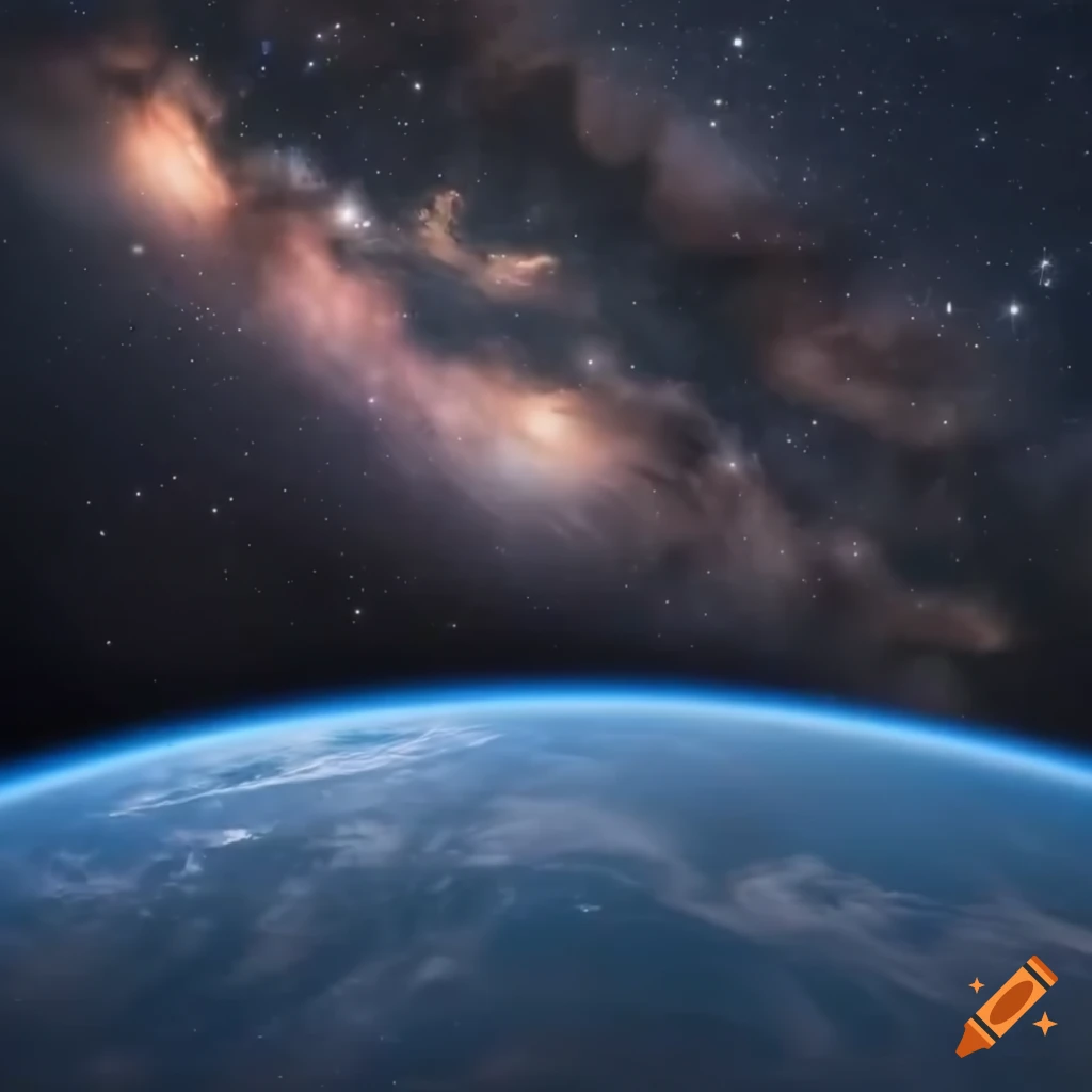 Space station above earth with a starscape and photorealistic solar ...