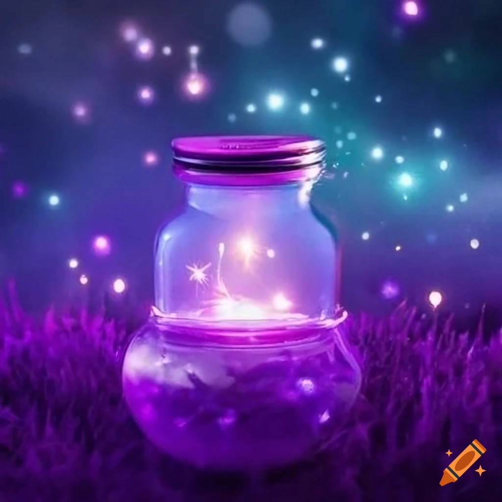 Luminous magic potion in a fantasy jar on magical grass surrounded by ...