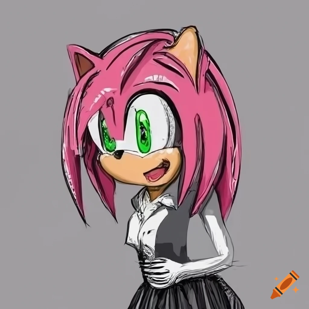 Amy rose in a stylish outfit with a white collared shirt and black ...