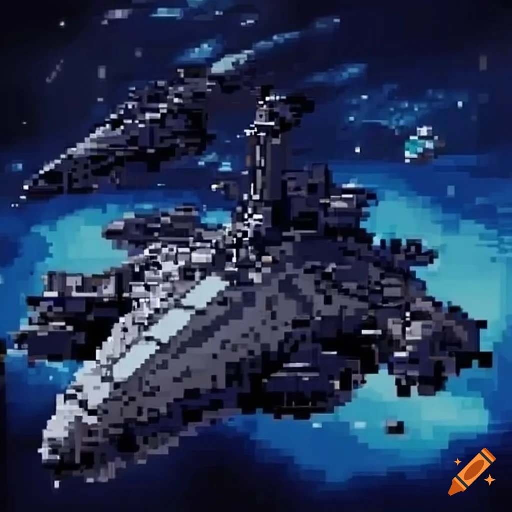 Vibrant pixel art of iconic Star Wars spaceships in a galaxy battle on ...