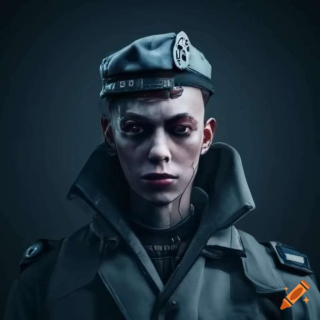Cyberpunk police portrait in a dark city setting with hyper-realistic ...