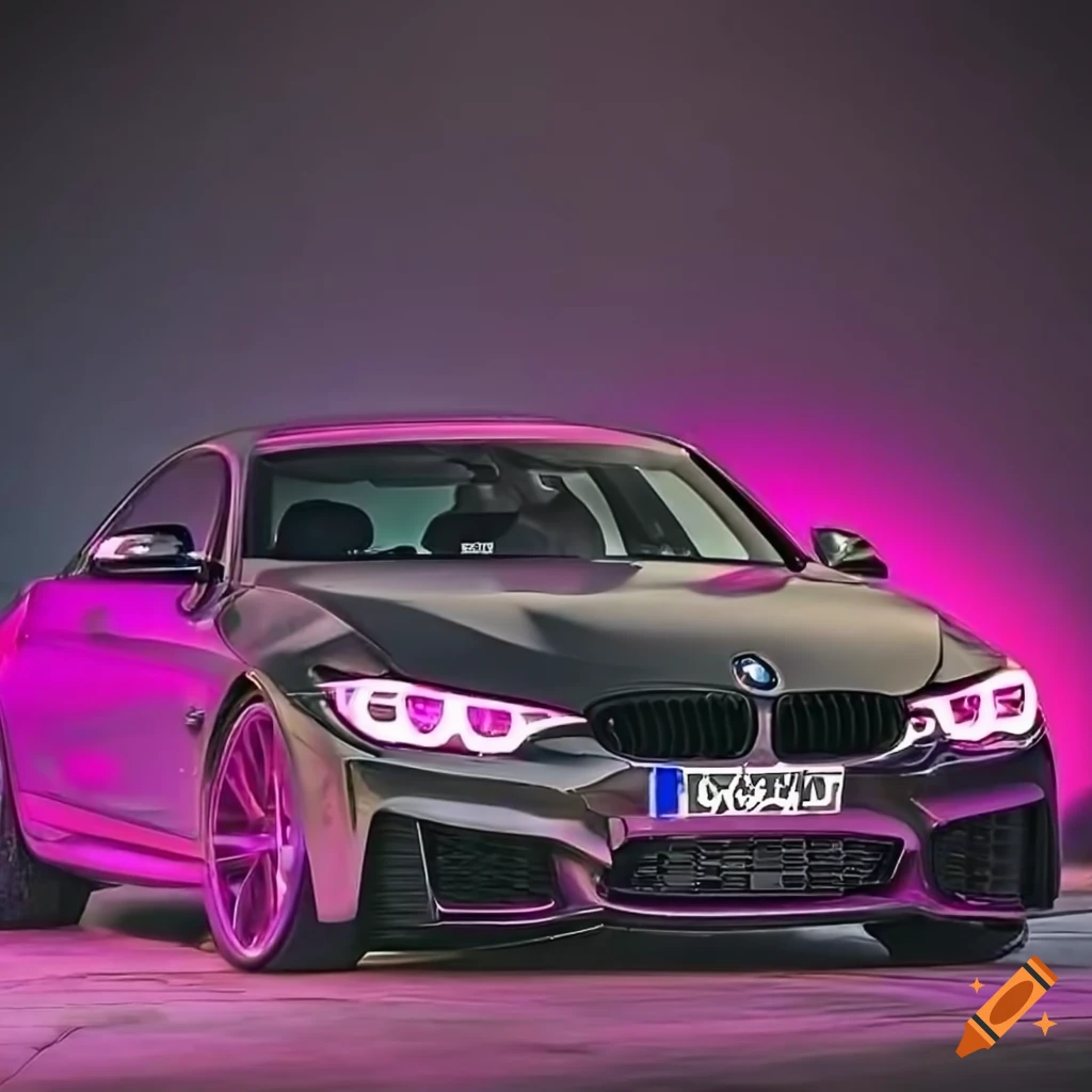 Black bmw m4 with pink heart-shaped headlights on Craiyon