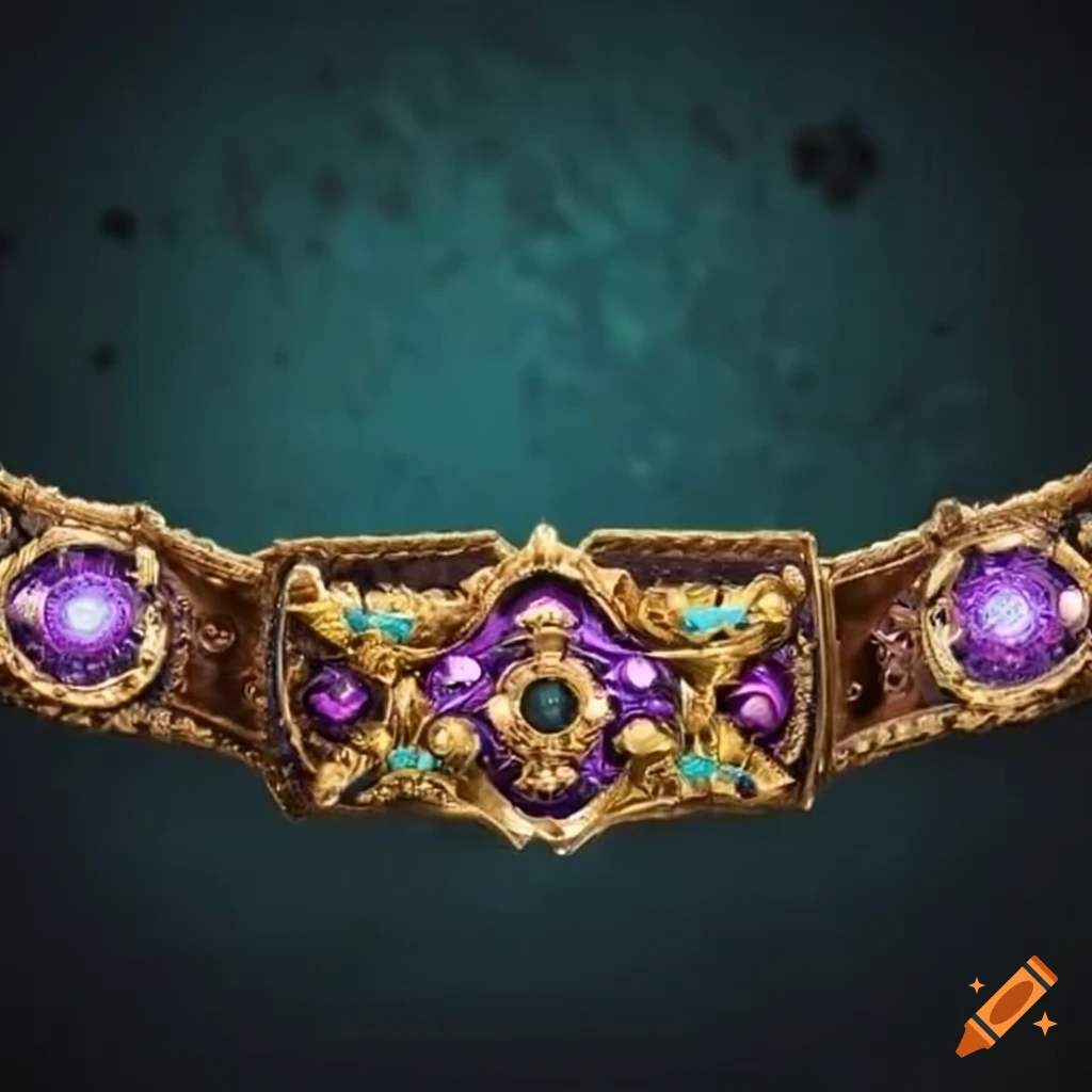 Front view of adorned magic war belt on Craiyon