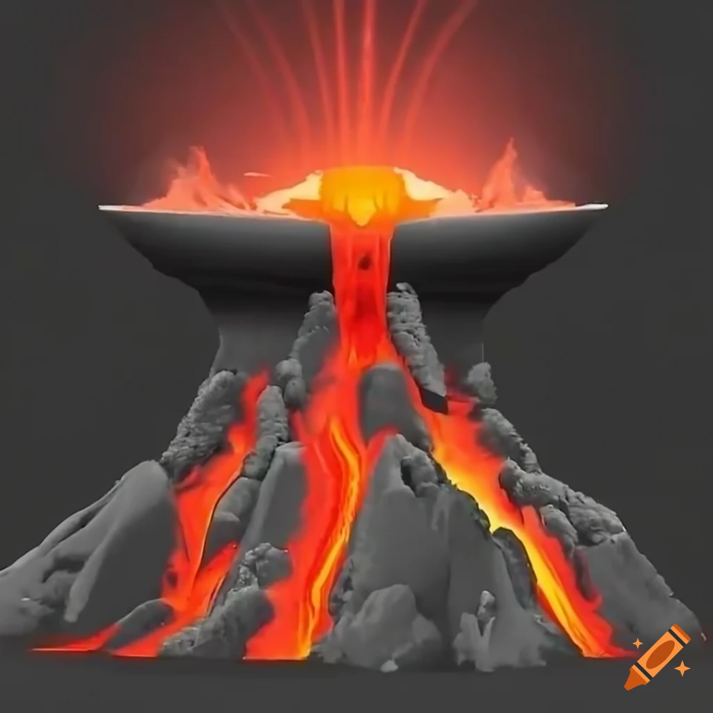 Erupting volcano with swirling lava and mystical floating island on Craiyon