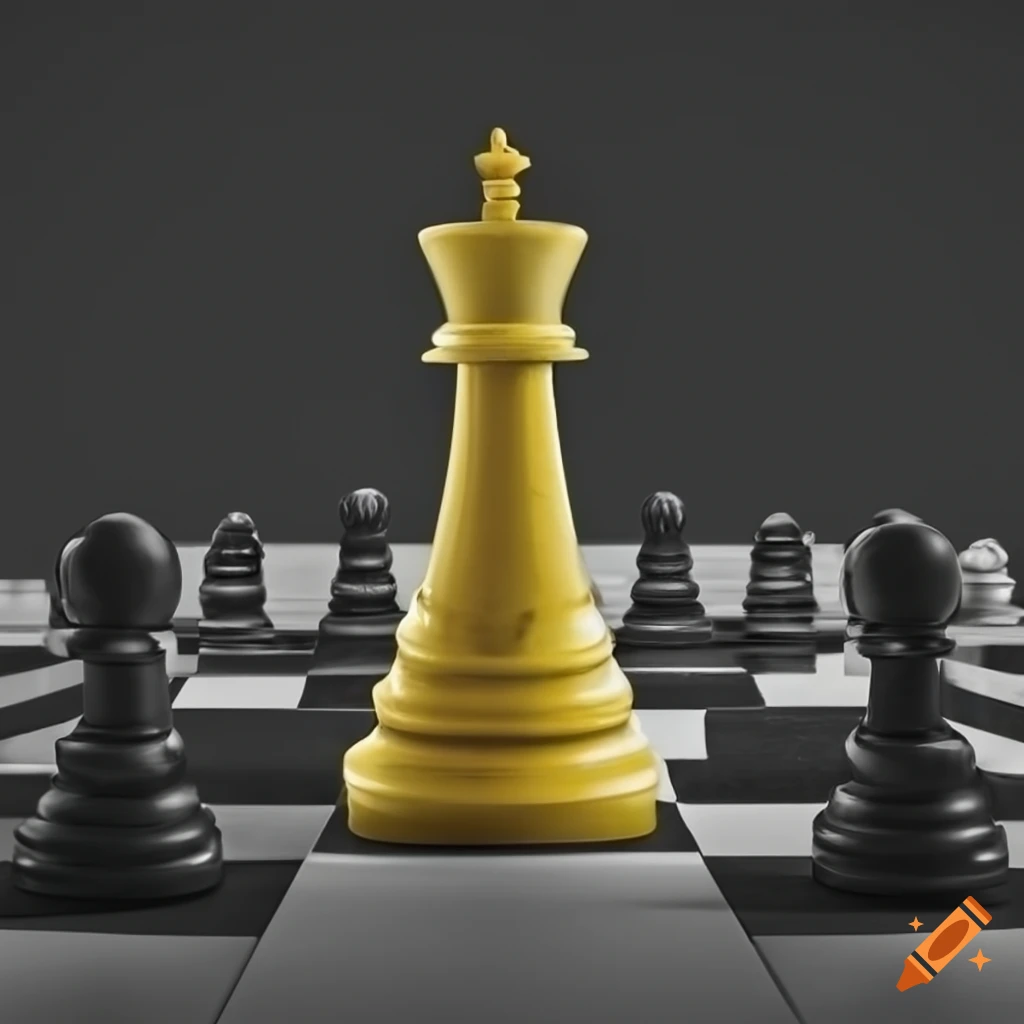 Grayscale chess with yellow checkmate position on Craiyon