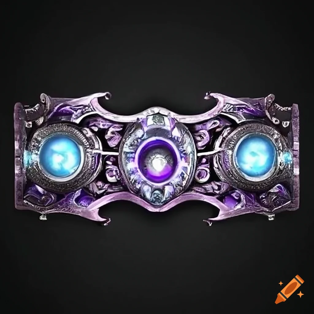 Adorned magic shiny war belt from the front view on Craiyon