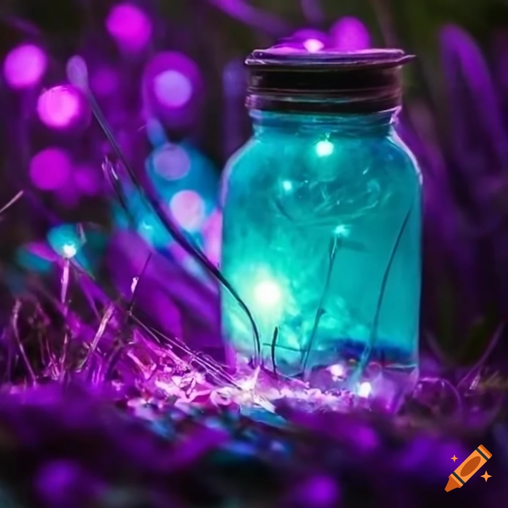 Luminous magic potion in a fantasy magic jar on magical grass ...