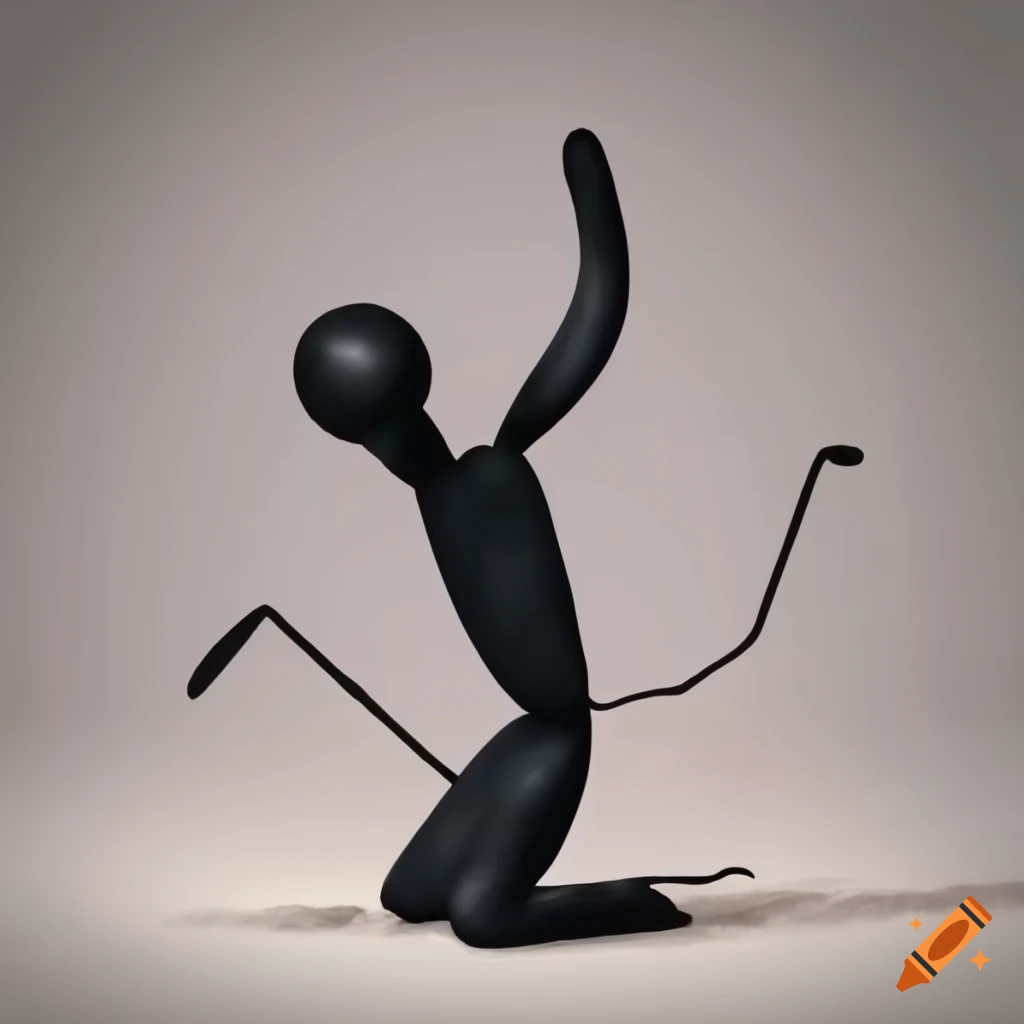 Prehistoric black stick figure painting kneeling with arms raised on ...