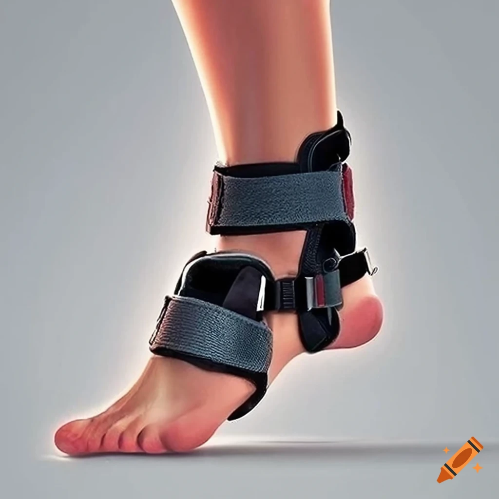 Ankle brace with mechanical stops for stability on Craiyon