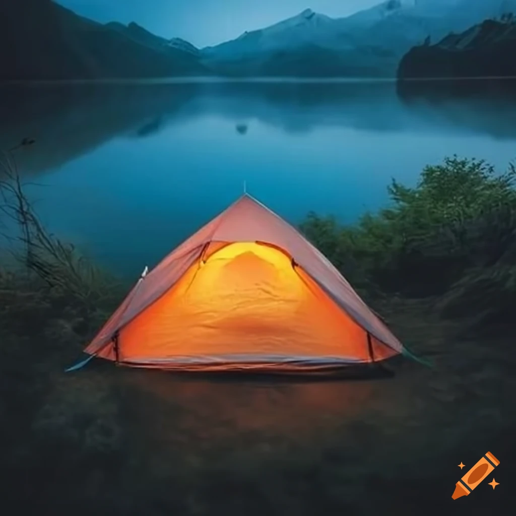 Ultra realistic tent near a lake on Craiyon