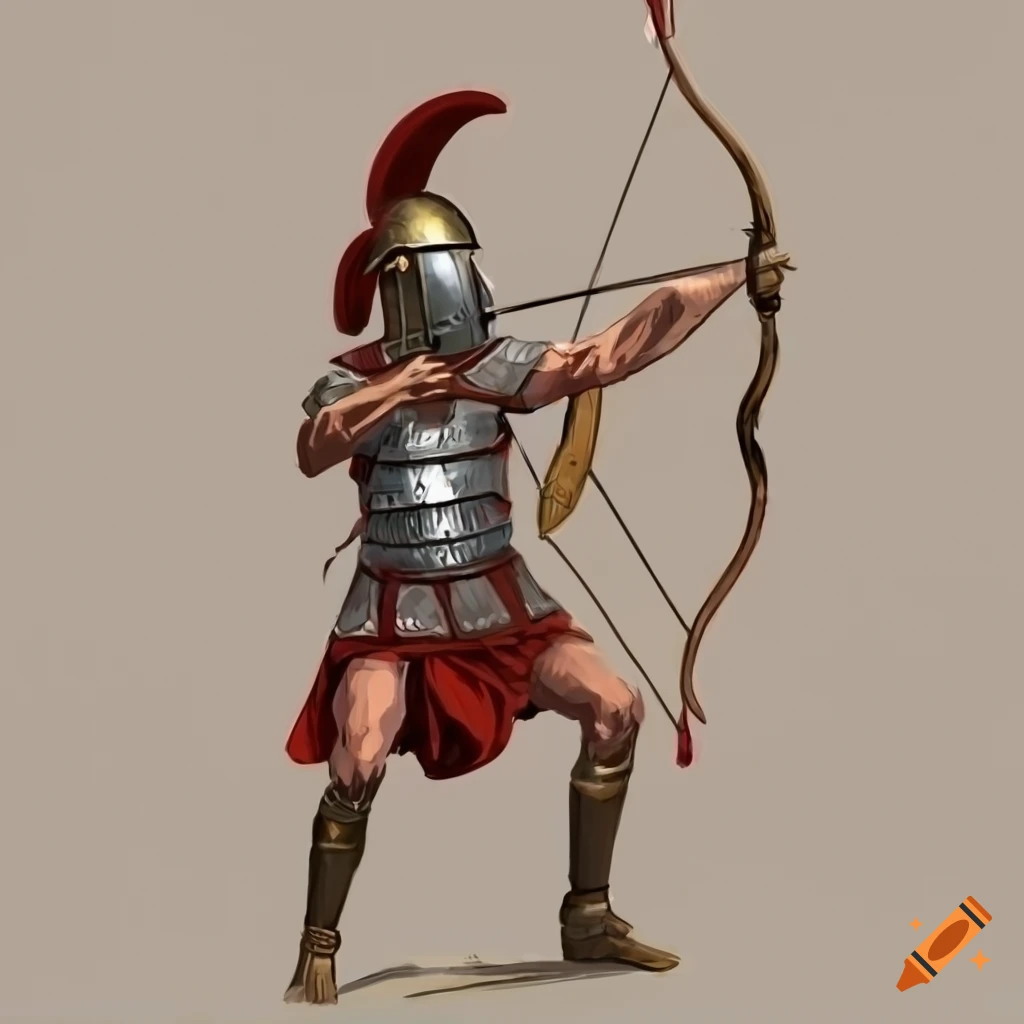 Ancient roman warrior in armor with bow and arrow on Craiyon