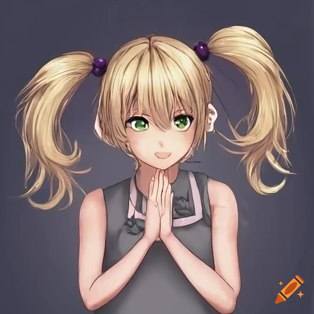 Anime Girl With Blonde Hair And Green Eyes In A Pink Sleeveless T Shirt Arms Crossed On Craiyon