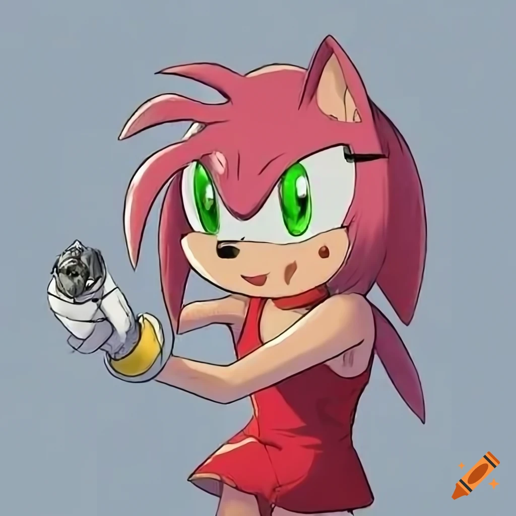 Amy rose in a red tank top with a dog collar and silver charm on Craiyon