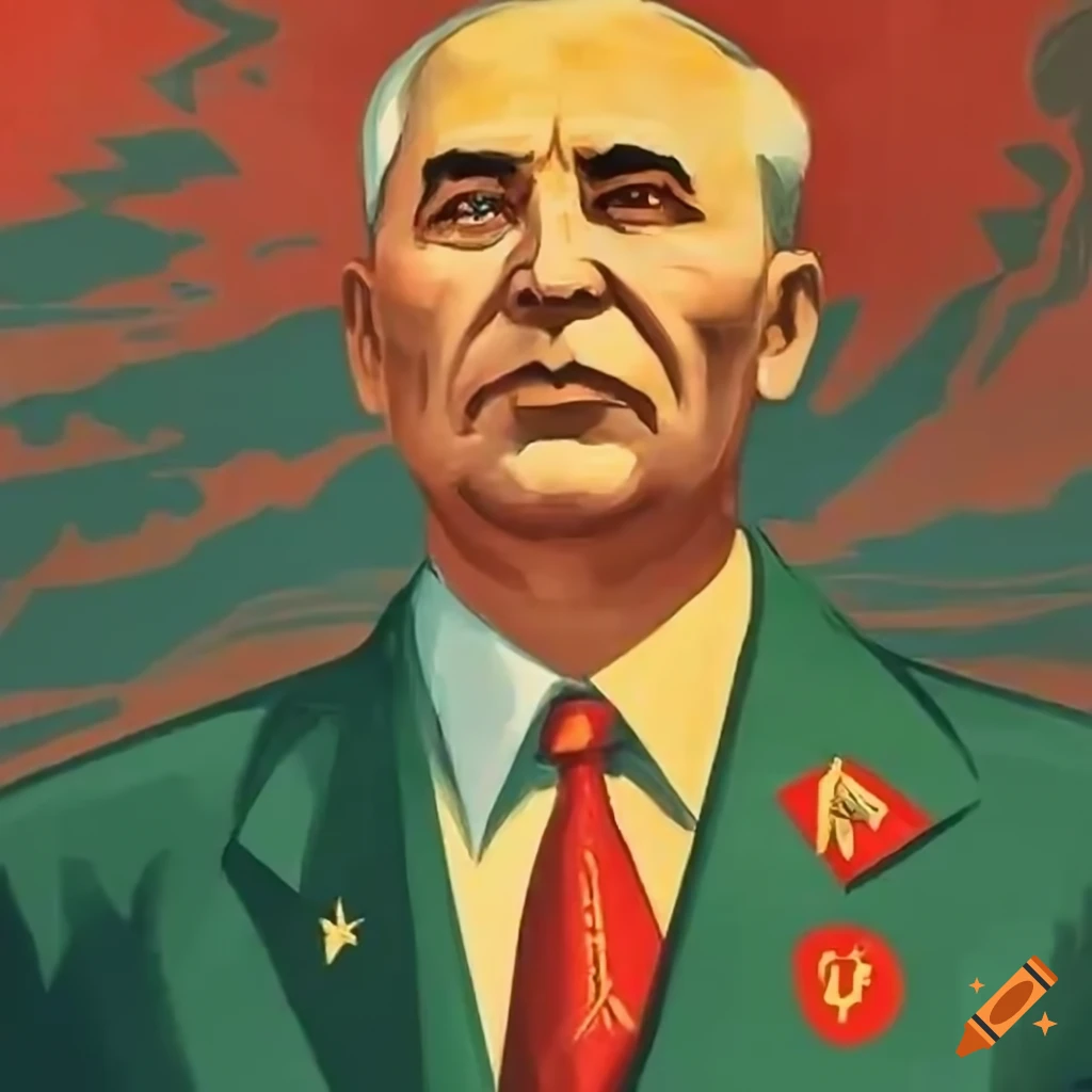 Leader giving a speech to people in Soviet propaganda style on Craiyon