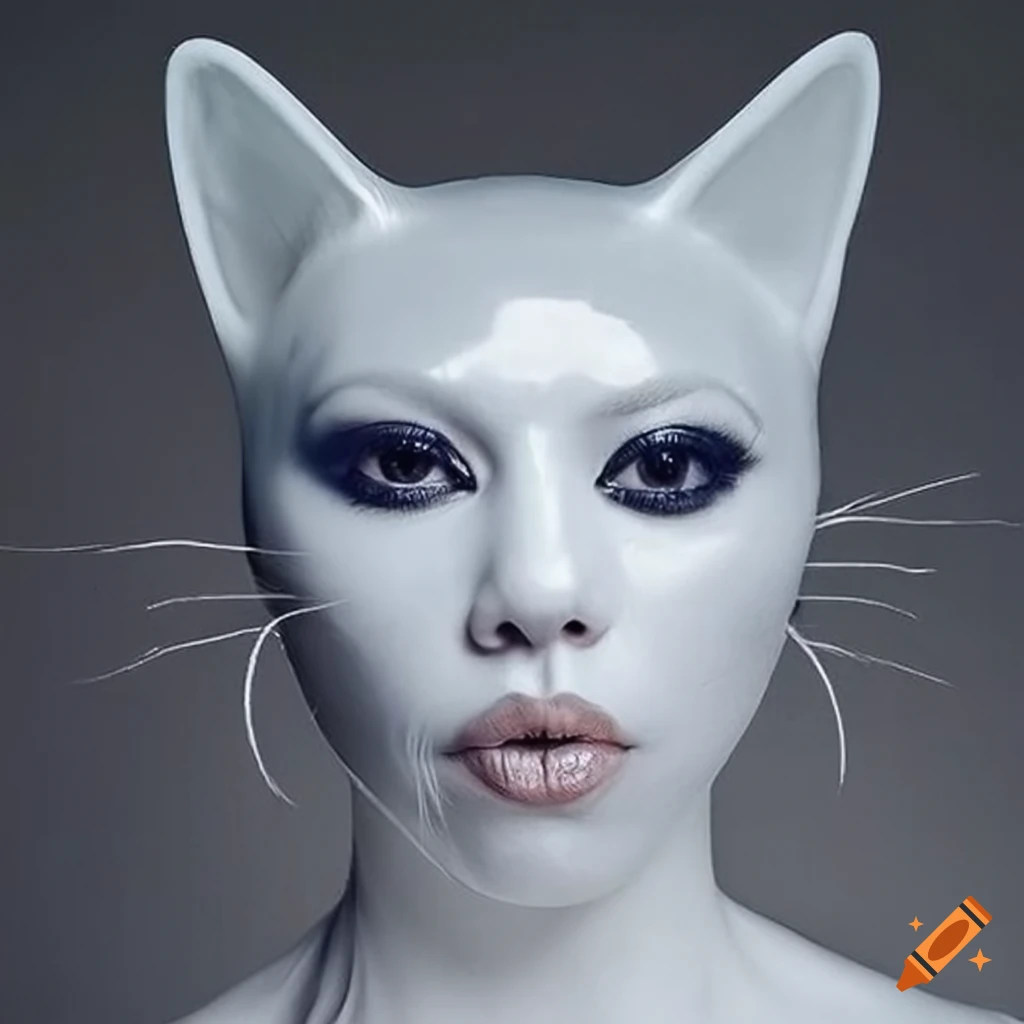 White transparent latex cat head resembling kourtney kardashian on Craiyon