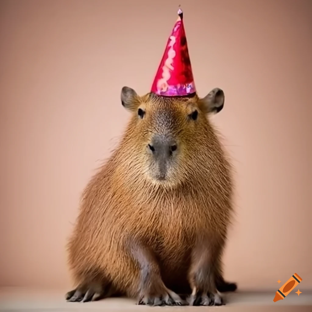 Capybara wearing a party hat on Craiyon