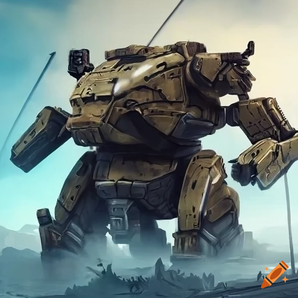 Armored mech on a floating canvas wrap on Craiyon