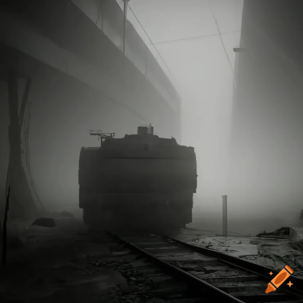 Primordial brutal megalophobia with thick fog and industrial complex on Craiyon