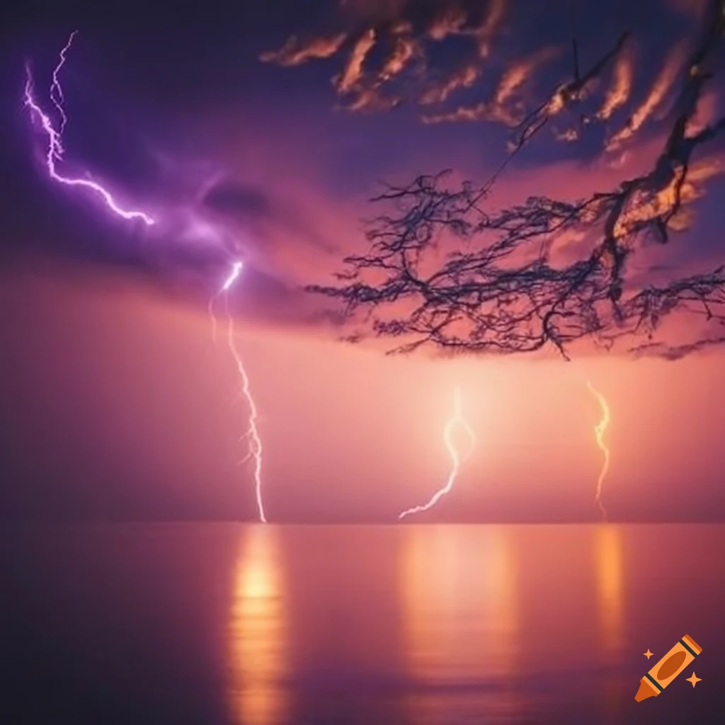 Sunset with moon and lightning on Craiyon