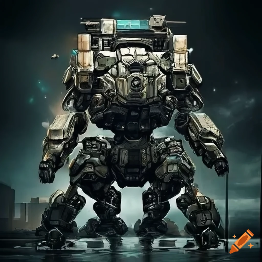 Armored Mech on a floating canvas wrap on Craiyon