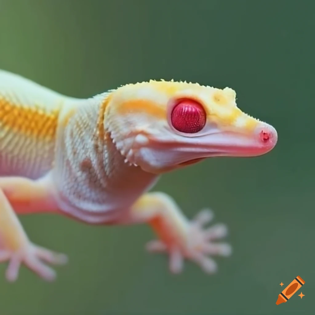 Beautiful albino gecko with striking pink eyes on Craiyon