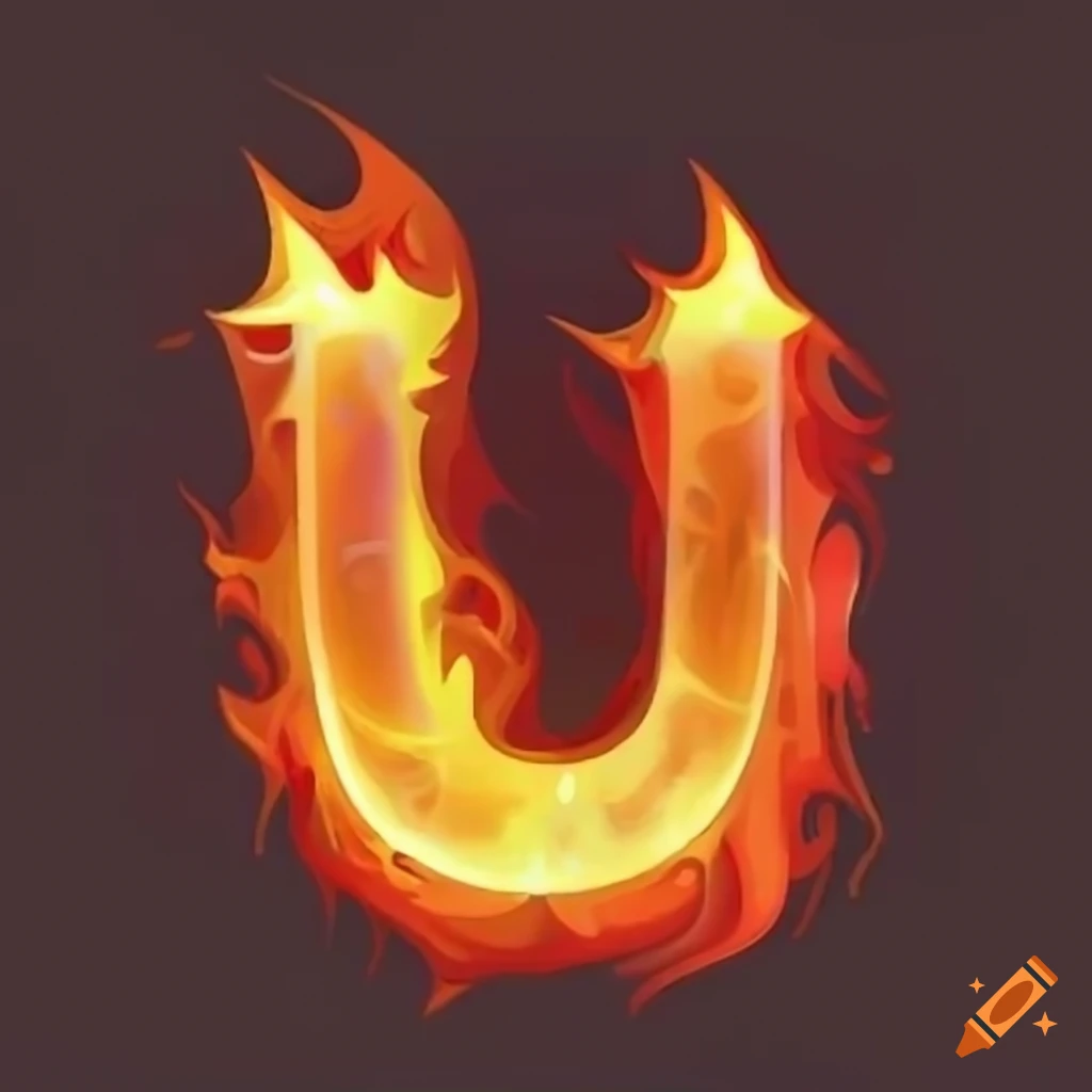 Fiery letter u with a cartoon style on Craiyon