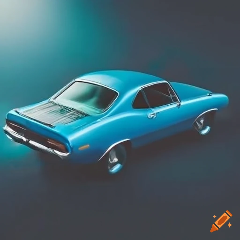 Blue muscle car pointing right on Craiyon