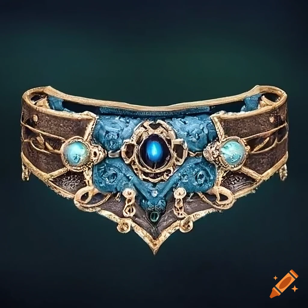 Front view of a fantasy magic war belt on Craiyon