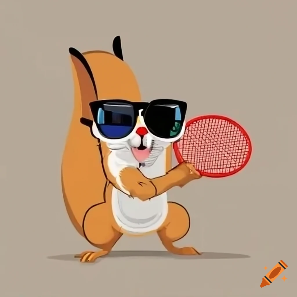 Mischievous squirrel with sunglasses playing tennis on Craiyon