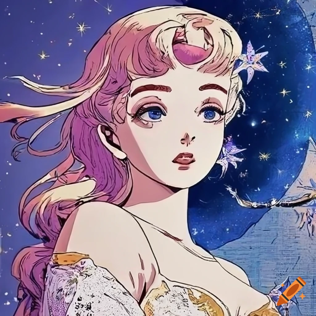 Celestial lady with a retro manga aesthetic on Craiyon