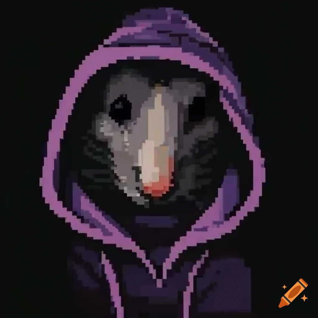 Pixel art portrait of a rat wearing a hoodie on Craiyon
