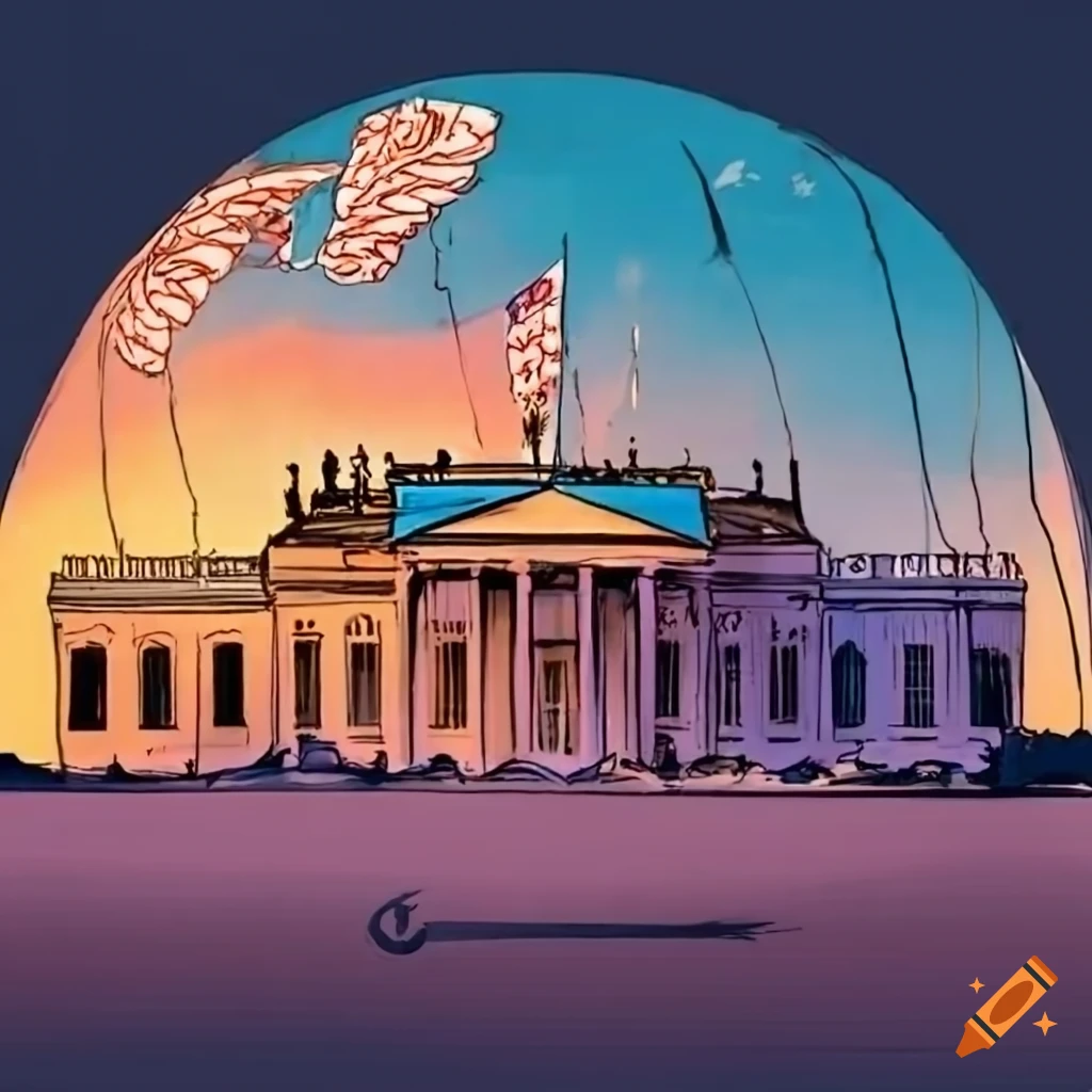 Vibrant and patriotic cartoon of the White House in Washington DC on ...
